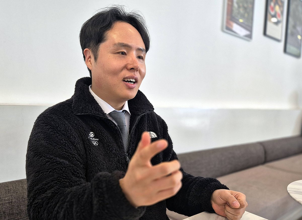 인터뷰하는 제42대 대한체육회장 선거 출마한 오주영 전 대한세팍타크로협회장 연합뉴스
